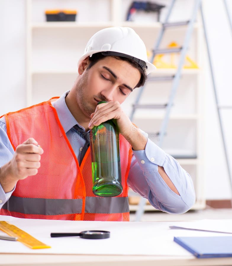 Drunk Engineer Working in the Workshop Stock Photo - Image of ...