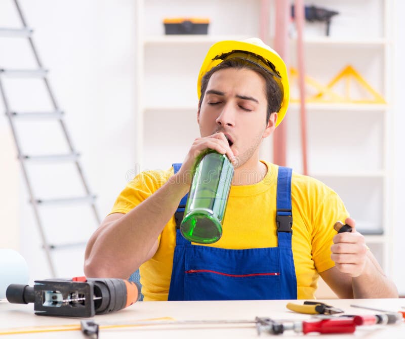 Drunk Engineer Working in the Workshop Stock Image - Image of equipment ...