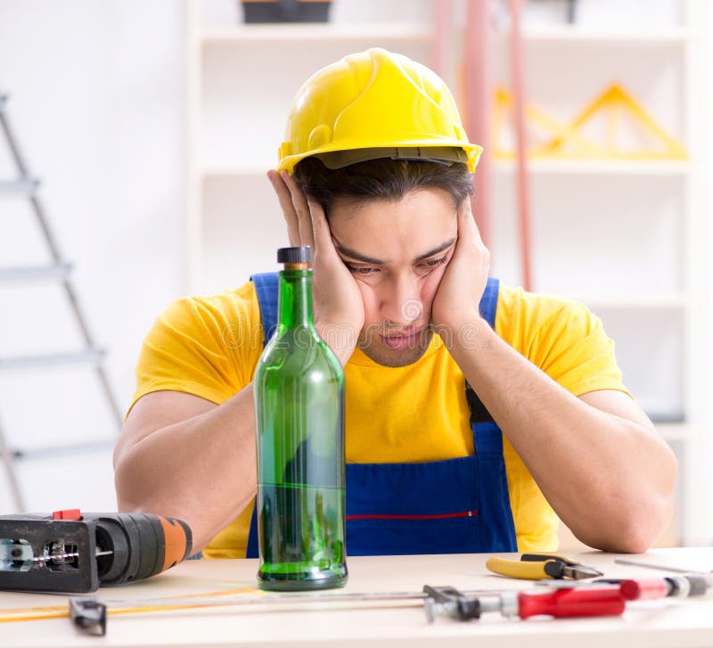 Drunk Engineer Working in the Workshop Stock Image - Image of ...