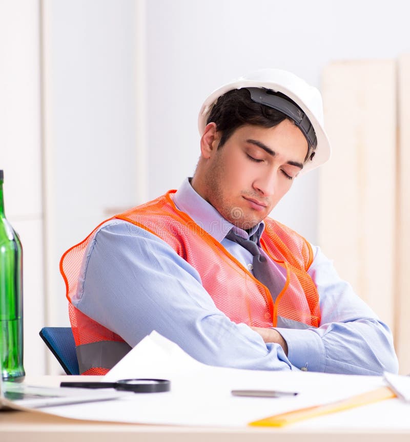 Drunk Engineer Working in the Workshop Stock Photo - Image of home ...