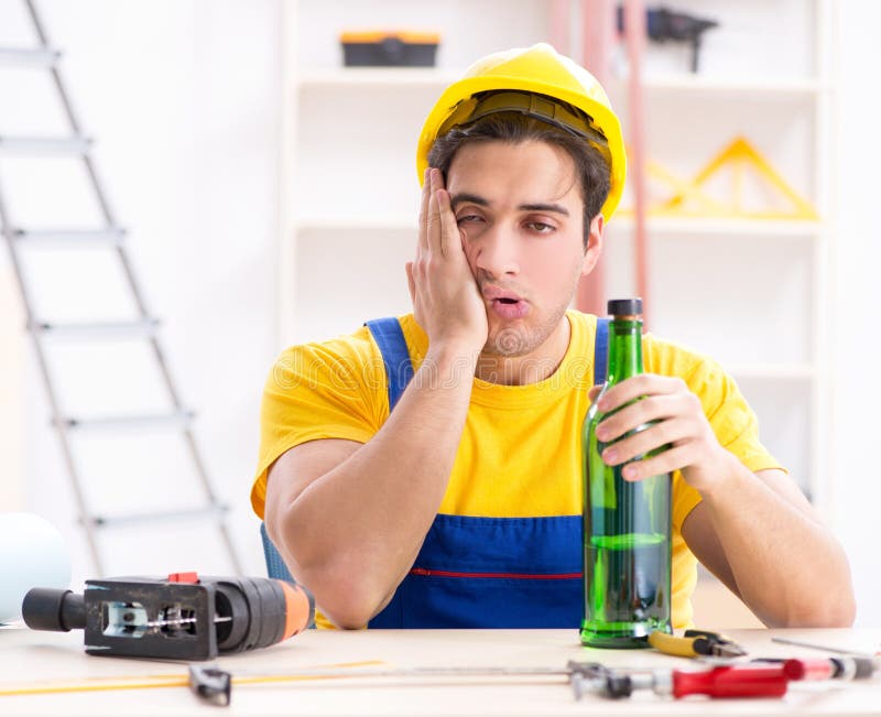 Drunk Engineer Working in the Workshop Stock Photo - Image of alcoholic ...