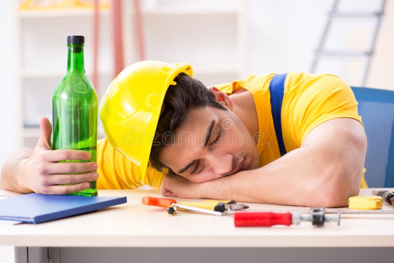 The Drunk Engineer Working in the Workshop Stock Image - Image of ...