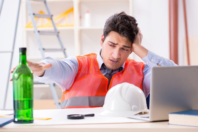 The Drunk Engineer Working in the Workshop Stock Image - Image of ...