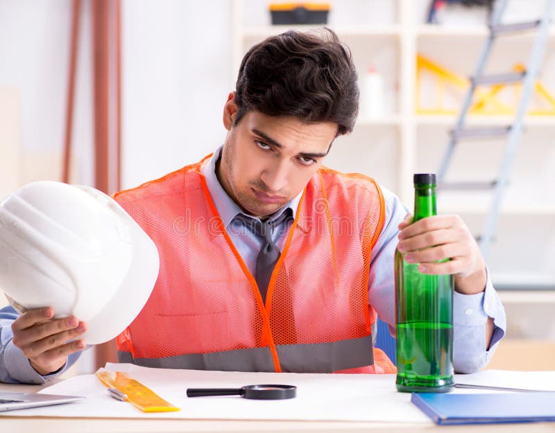 Drunk Engineer Working in the Workshop Stock Photo - Image of builder ...