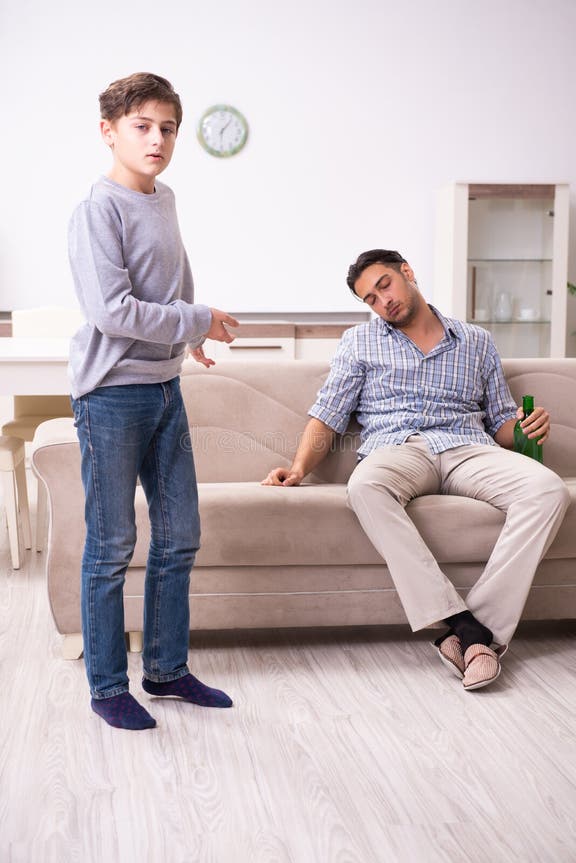 Drunk father and his son stock image. Image of abusing - 159330057