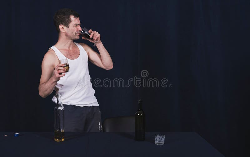 Drunk Lonely Man Drinking Alcohol Stock Photo - Image of beverage ...