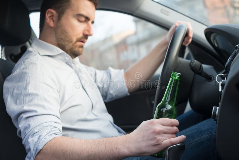 Drunk Man Driving Car and Falling Asleep Stock Photo - Image of crash ...