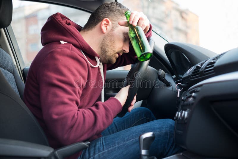 Drunk Man Driving Car and Falling Asleep Stock Photo - Image of felony ...
