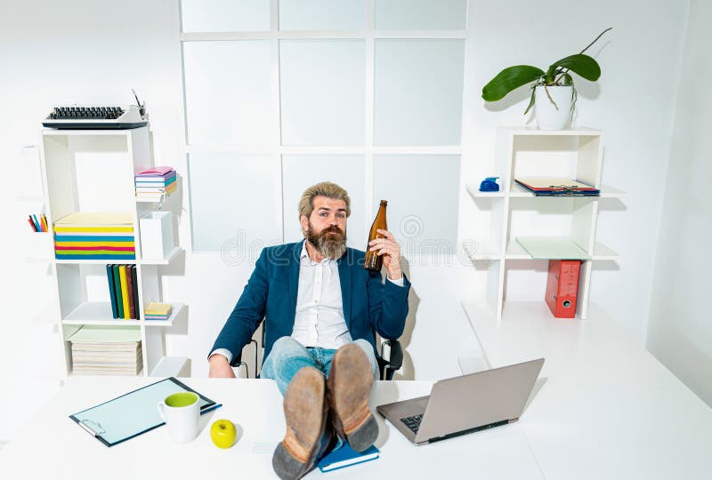 Drunk Man at the End of the Working Day. Drunk Businessman in Office ...