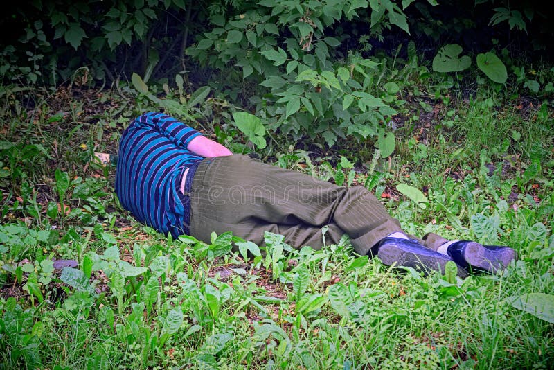 Drunkard Asleep on the Lawn Stock Image - Image of laughing, contented ...