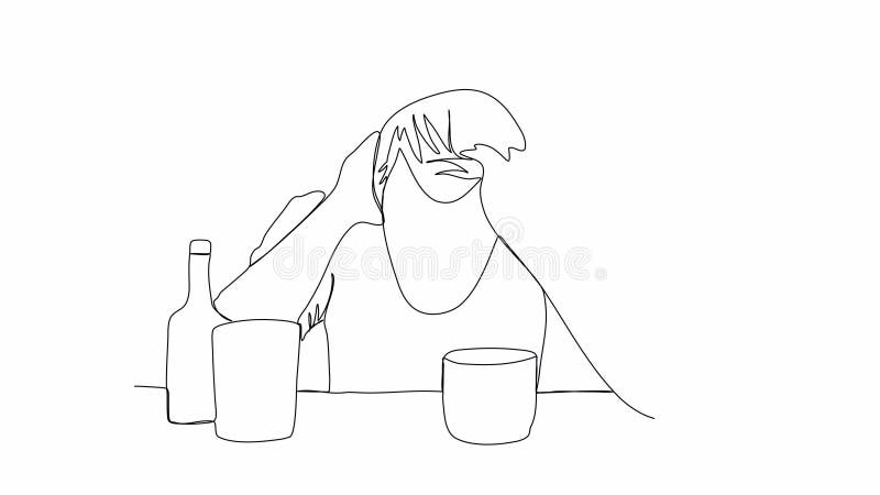Drunk Man Sitting at a Table. One Line Drawing Animation. Video Clip ...
