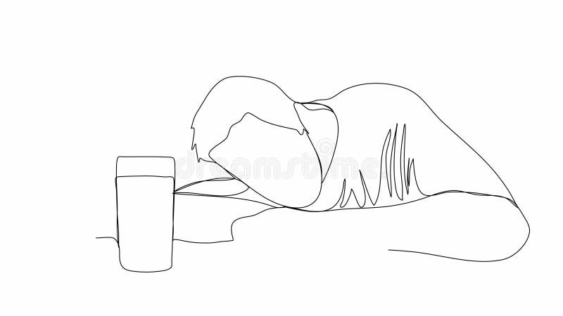Drunk Man Sitting at a Table. One Line Drawing Animation. Video Clip ...