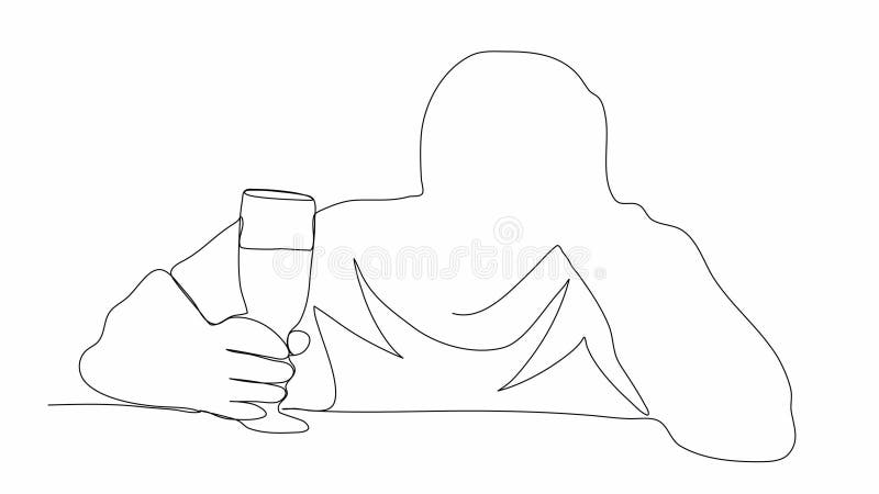 Drunk Man Sitting at a Table. One Line Drawing Animation. Video Clip ...