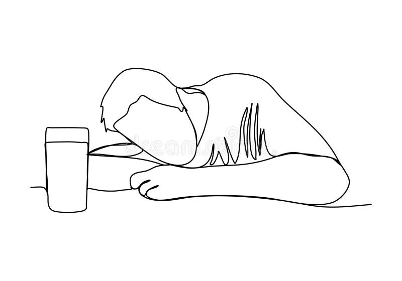 Drunk Man Sitting at a Table. One Line Drawing Vector Illustration ...