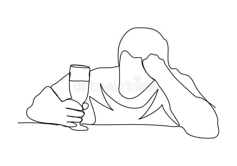 Drunk Man Sitting at a Table. One Line Drawing Vector Illustration ...