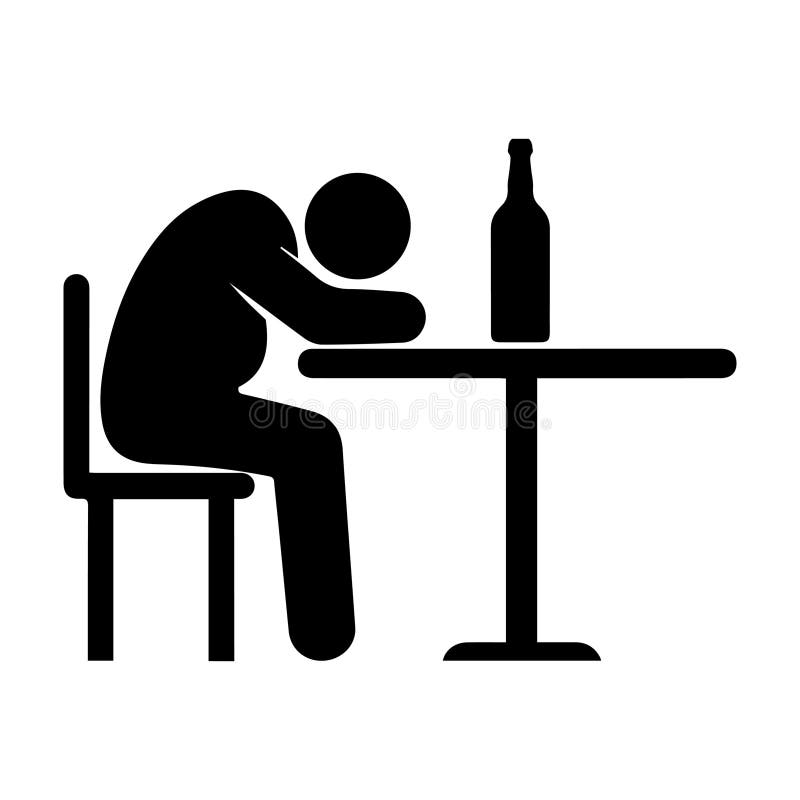 Drunk Man Sleeping at Table with Bottle, Alcohol Abuse Icon Stock ...
