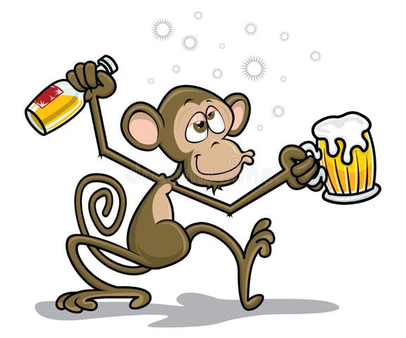Drunk Monkey stock vector. Illustration of drink, foam - 12156122