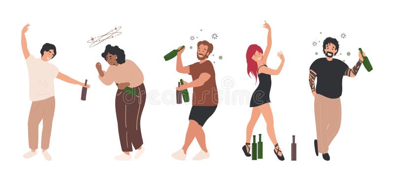 Drunk People with Bottles Having Fun, Dancing Stock Vector ...