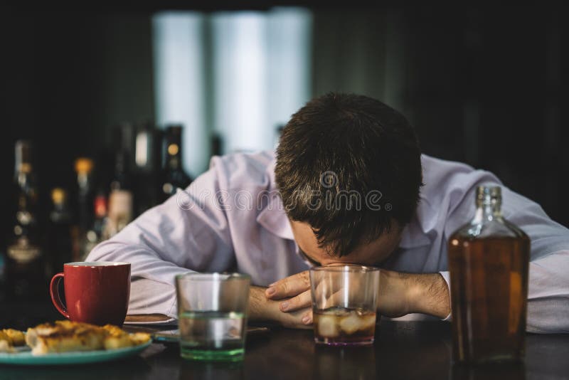 Drunk Person Sleep at Bar Have Alcohol Drink Stock Image - Image of ...