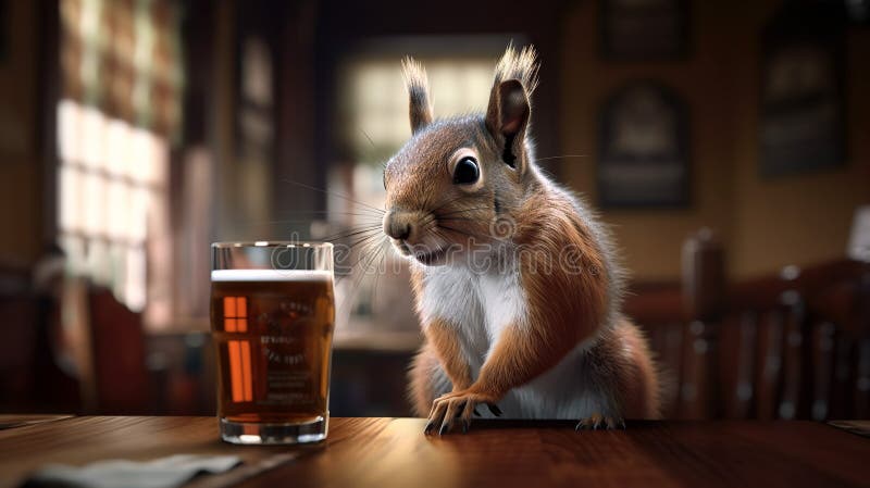 Squirrel Drinking Beer