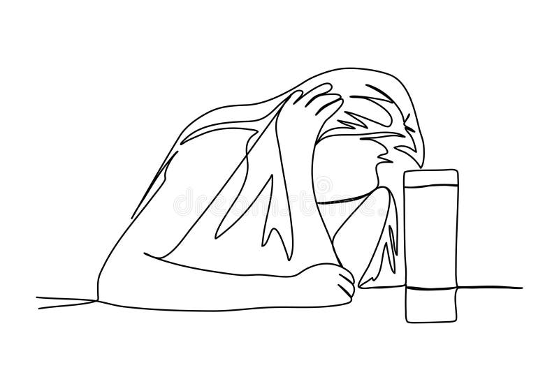 Drunk Woman Sitting at a Table. One Line Drawing Vector Illustration ...