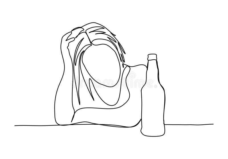 Drunk Woman Sitting at a Table. One Line Drawing Vector Illustration ...