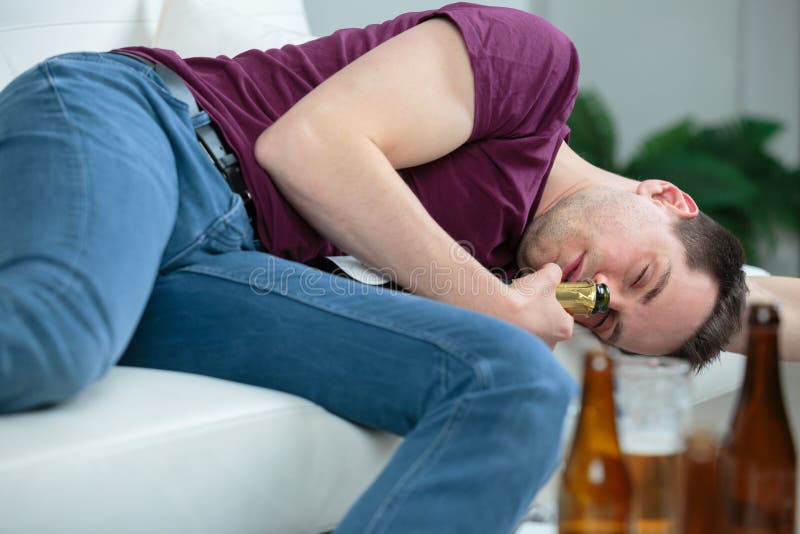 Drunken Man Resting at Home with Beer Stock Photo - Image of drunken ...