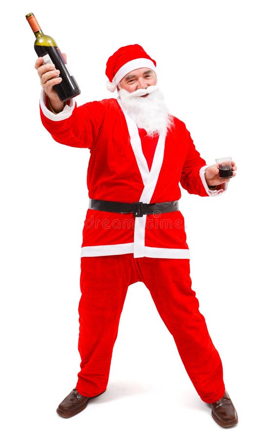 Drunken Santa Claus with Wine Bottle Stock Photo - Image of drink ...