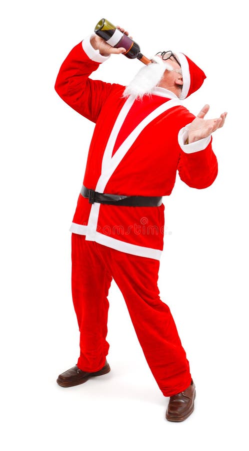 Drunken Santa Drinking from Wine Bottle Stock Photo - Image of santa ...