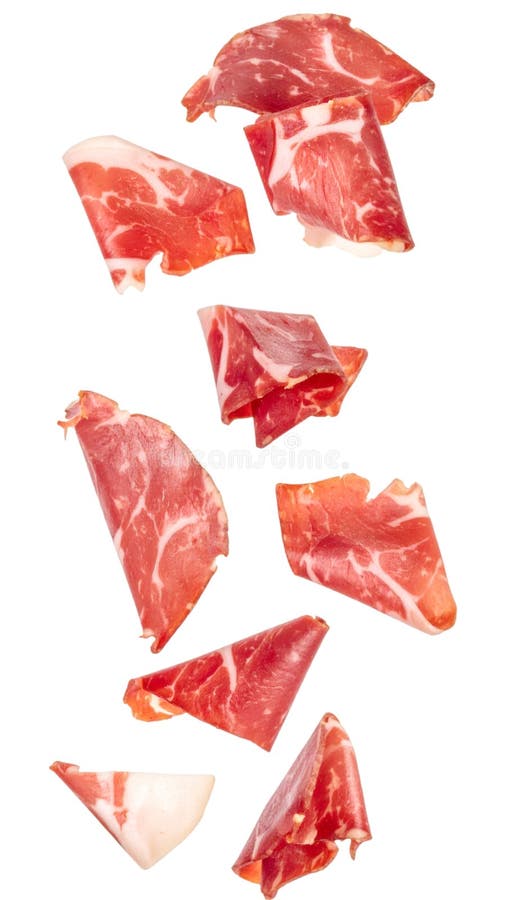 Dry Aged Meat Pieces Falling on Transparent Background Stock Image ...