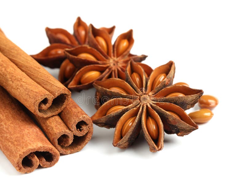 Dry Anise Stars and Cinnamon Sticks on White Background, Closeup Stock ...