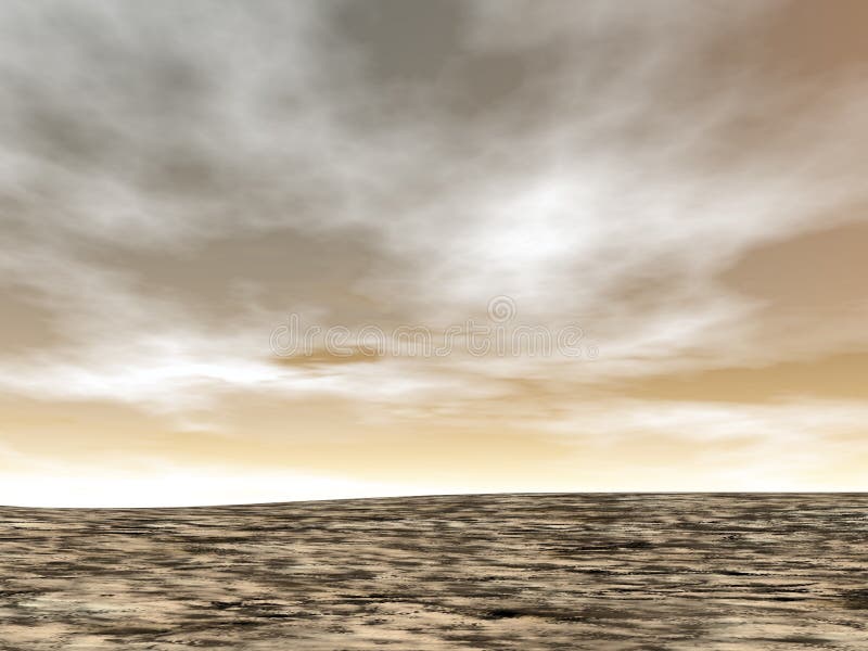 Dry and Arid Ground by Brown Sunset - 3D Render Stock Illustration ...