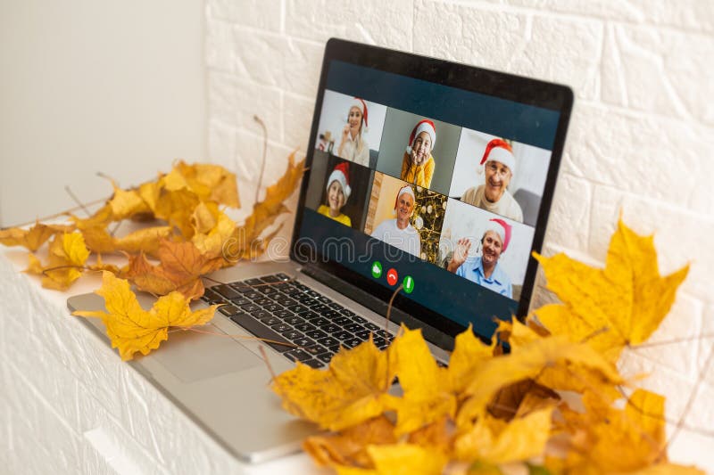 Dry Autumn Leaves and Laptop Video Chat Stock Image - Image of vibrant ...