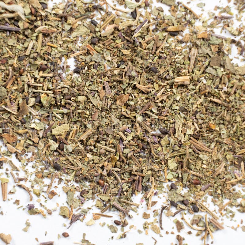 Dry Basil Spice Seasoning Macro Texture on White Background. Stock ...