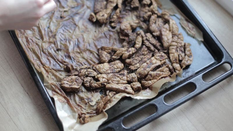 Dry Beef Lung on a Baking Sheet. Baked Beef Lung for Dogs Stock Footage ...