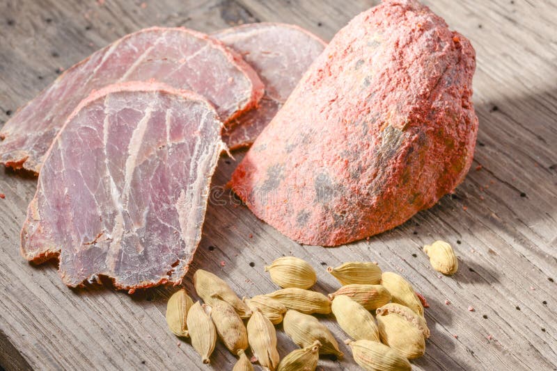 Dry Beef Meat on a Background Stock Photo - Image of meat, smoked ...