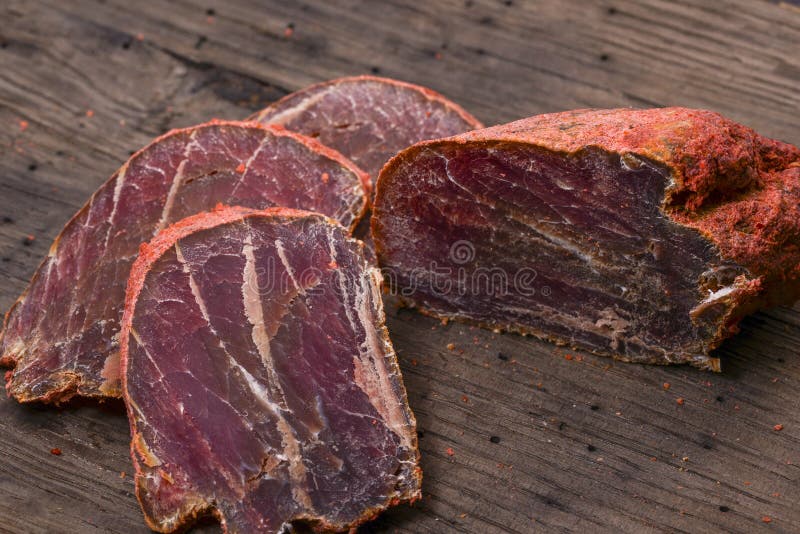 Dry Beef Meat on a Background Stock Image - Image of flat, cooking ...