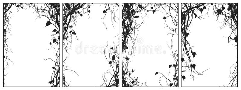 Dry Branches Silhouettes Rectangular Shape Frame Set. Arid Tree Part ...