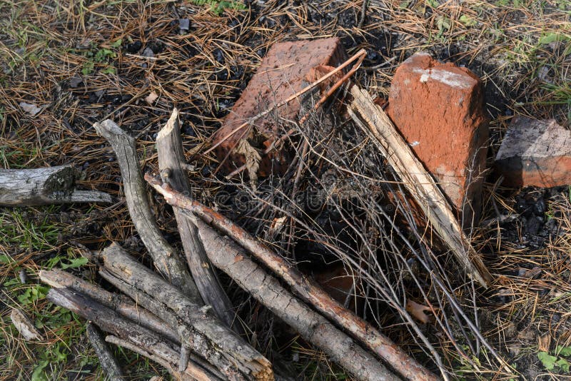 Dry Branches and Two Bricks Prepared for the Fire Stock Photo - Image ...