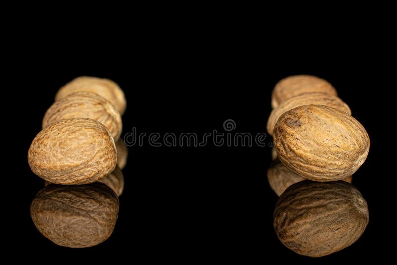 Dry Brown Nutmeg Isolated on Black Glass Stock Image - Image of hard ...