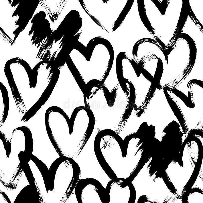 Dry Brush Artwork Heart Seamless Vector Pattern Stock Vector ...