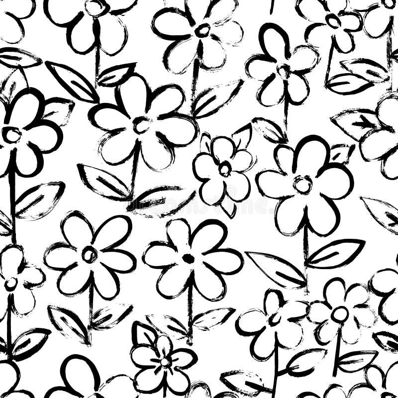 Dry Brush Flower Seamless Pattern. Hand Drawn Artwork Background. Stock ...