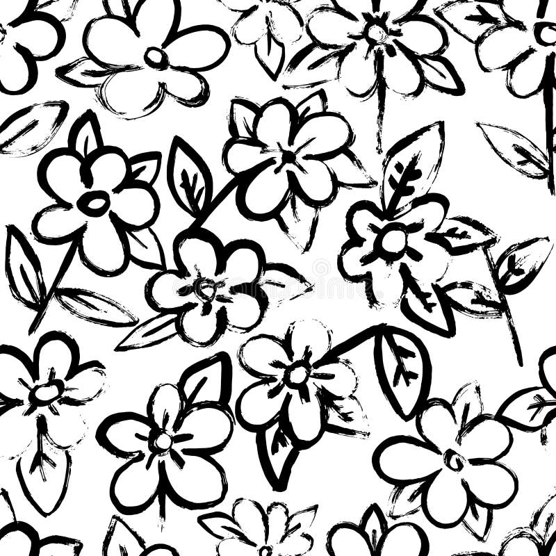 Dry Brush Flower Seamless Pattern. Hand Drawn Artwork Background. Stock ...