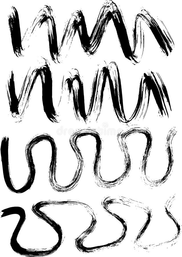 Dry Brush Wave Strokes Vector Grunge Set Stock Vector - Illustration of ...