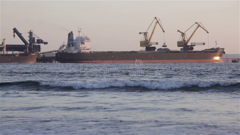 Cranes Unloading a Bulk Carrier at Port Stock Footage - Video of export ...