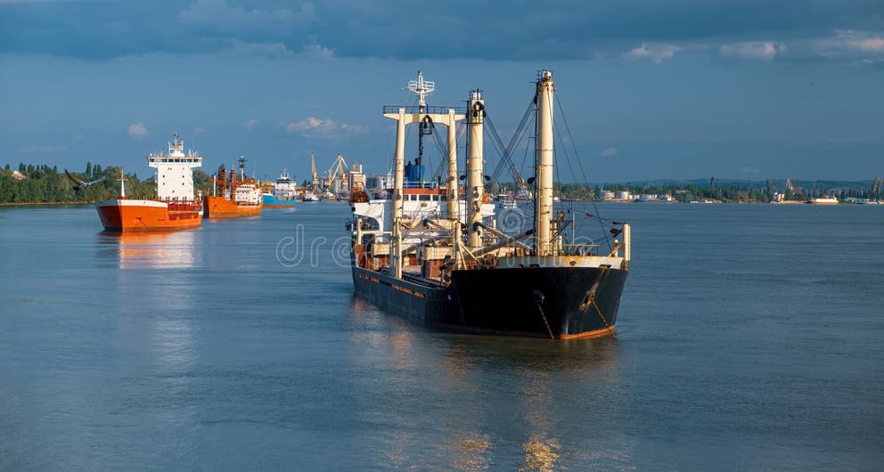 Dry-cargo Ships Stand Anchored in the Roadstead Awaiting Loading Stock ...