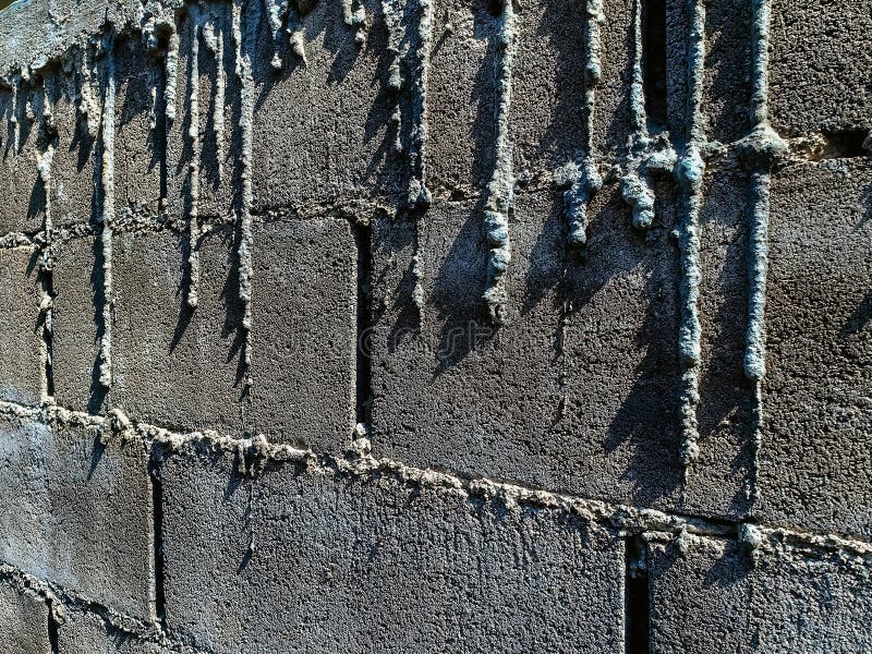 Dry Cement Drips on Bricks Wall. Mortar Dripping and Running Down the ...