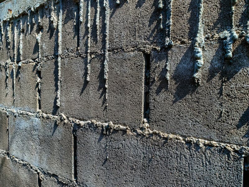Dry Cement Drips on Bricks Wall. Mortar Dripping and Running Down the ...