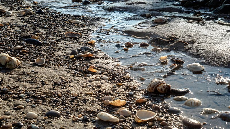 A Dry Coastal Area with Scattered Shells and Stones Stock Illustration ...