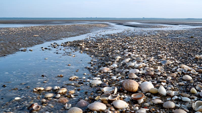 A Dry Coastal Area with Scattered Shells and Stones Stock Illustration ...
